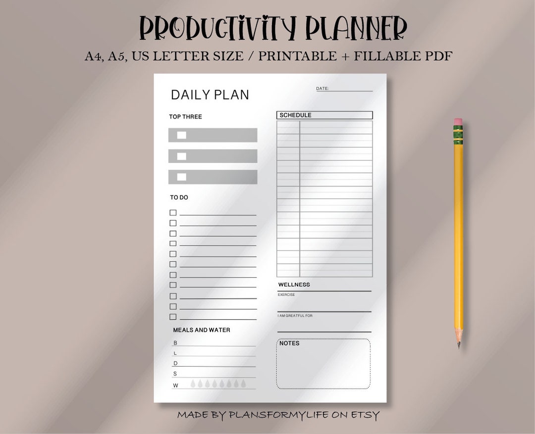 Printable Productivity Planner, Daily to Do List, Daily Planner, Meal ...