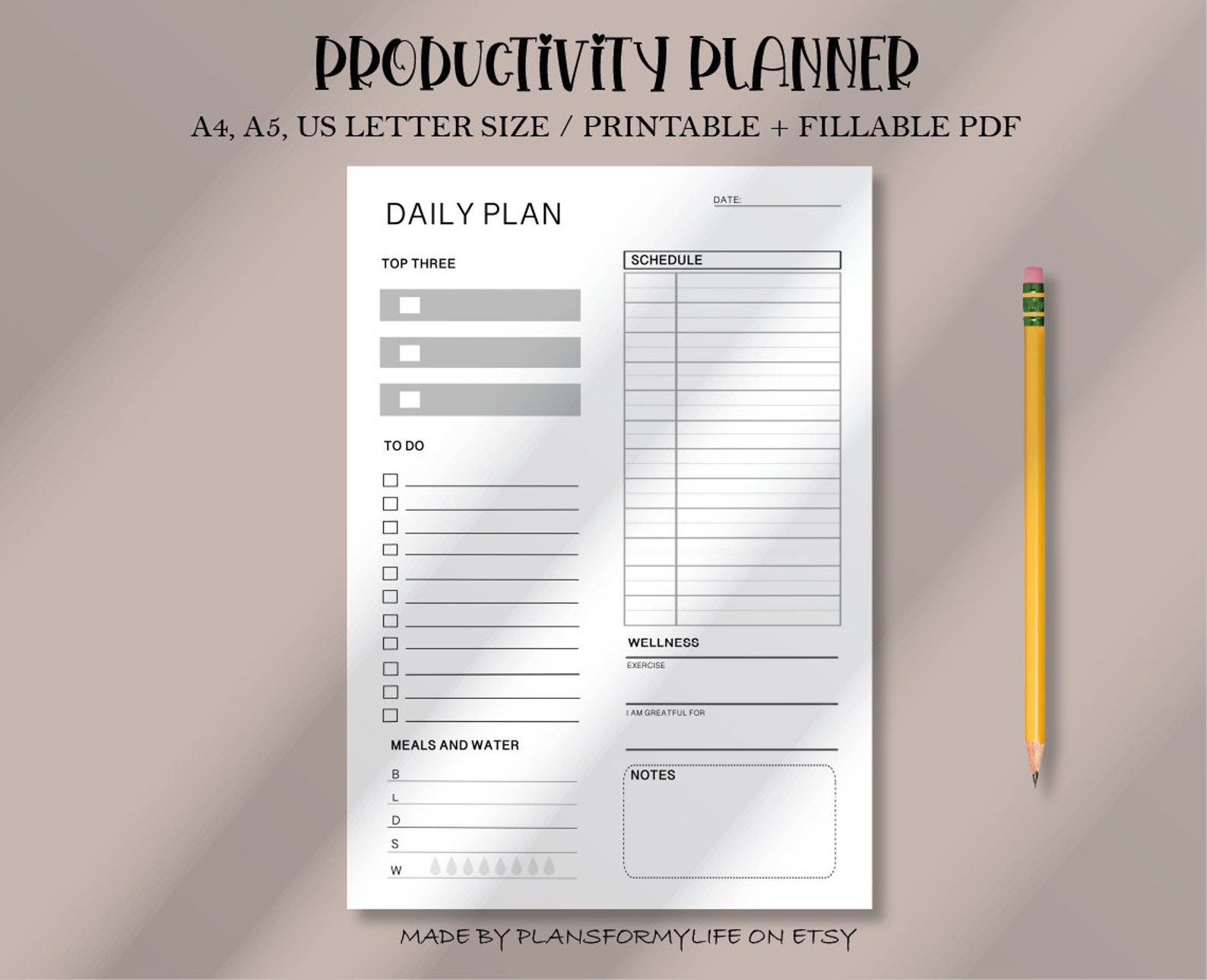 Printable Productivity Planner, Daily to Do List, Daily Planner, Meal ...