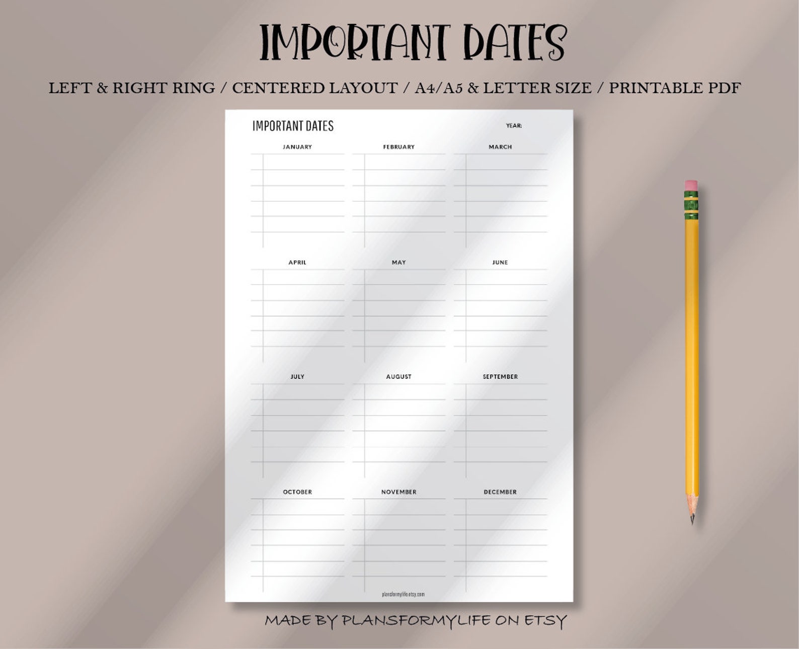 Yearly Important Dates Printable Birthdays Anniversaries - Etsy