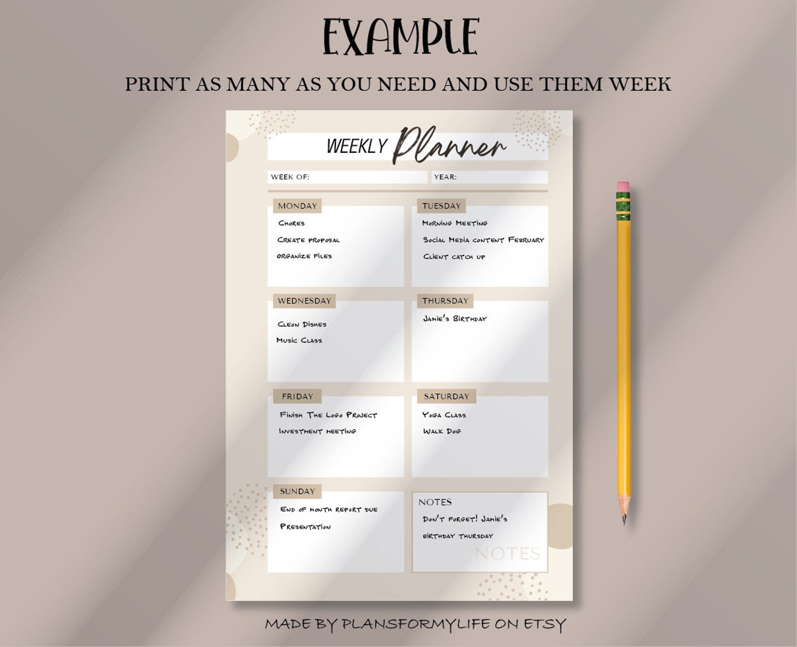 Weekly Planner Printable , Minimalist Weekly Schedule, Week at a Glance ...