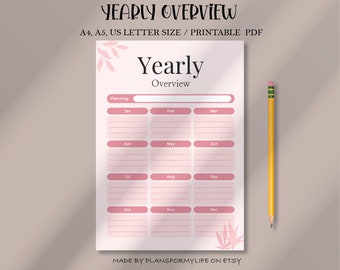 Early Planner, Printable Yearly Overview on One Page, Year at a Glance ...