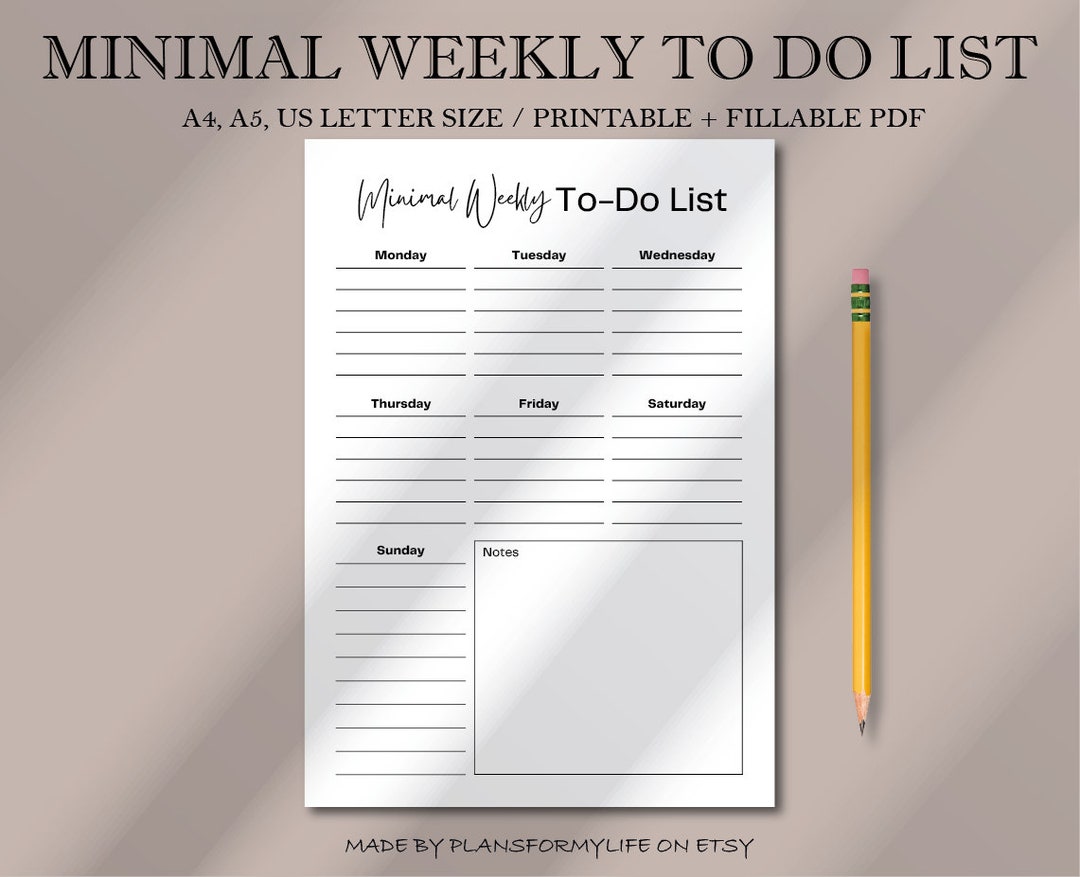 Minimal Weekly to Do List Printable, Weekly Task List Template, Weekly ...