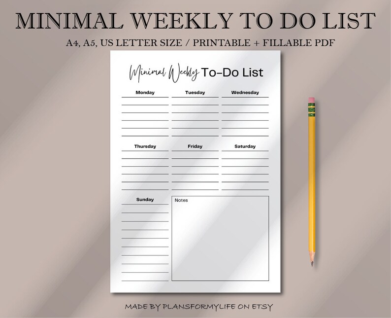 Minimal Weekly to Do List Printable, Weekly Task List Template, Weekly ...
