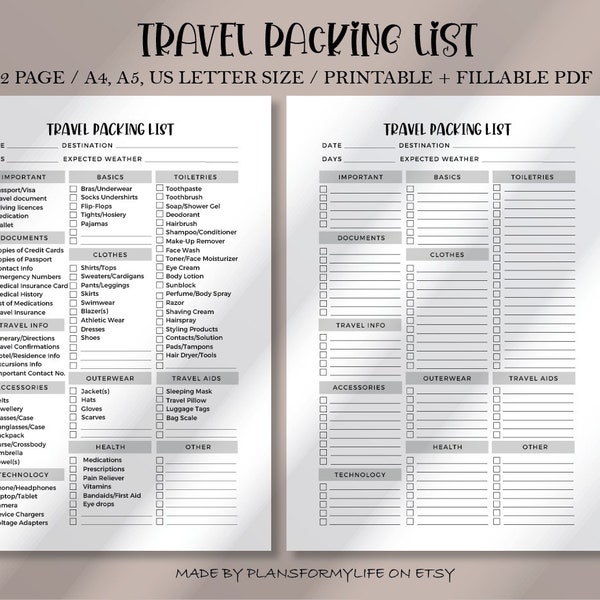 Toiletries Packing List - Etsy