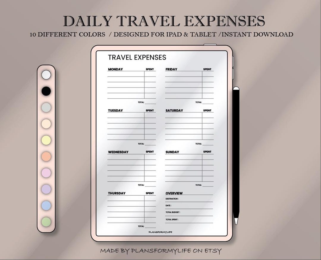 Daily Travel Expenses Tracker - Vacation Spending, Holiday Finances ...