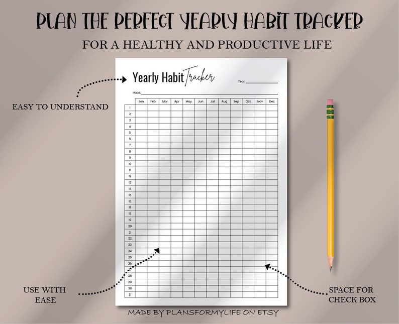 Yearly Habit Tracker on One Page, Habit Tracker Template, Routine ...