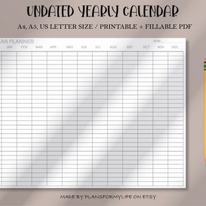 Undated Year Calendar Printable & Fillable Year at a Glance - Etsy