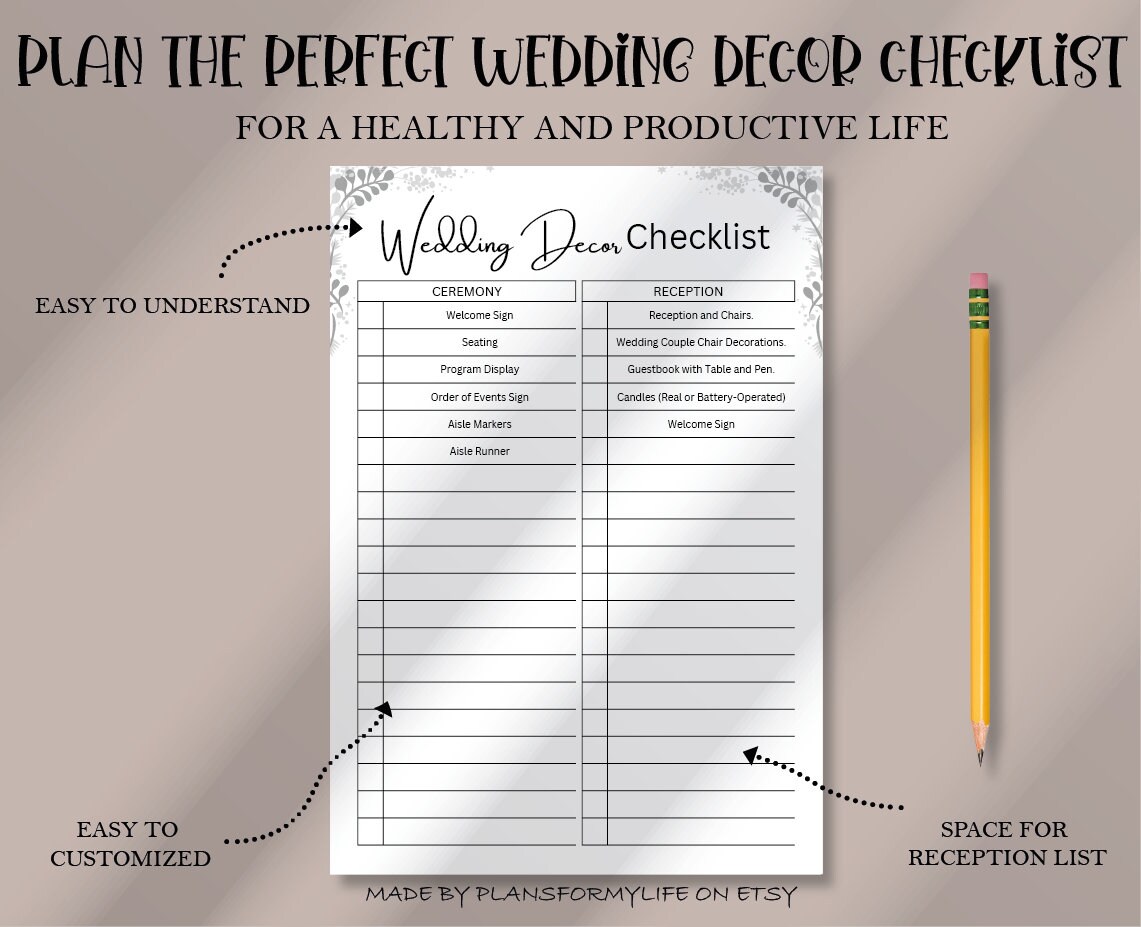 Wedding Decor Checklist Printable Wedding Decor Checklist - Etsy