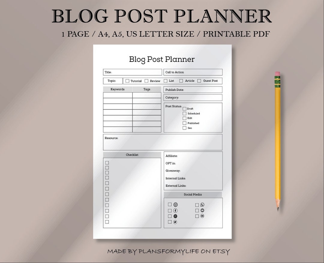 Blog Post Planner Printable, Blog Post Checklist, Social Media Planner ...