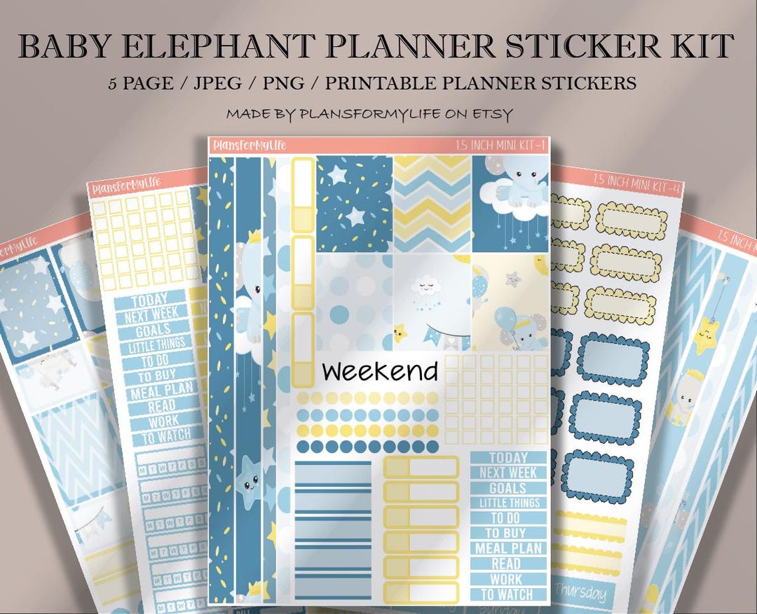 Baby Elephant Printable Planner Stickers, Cute Elephant Planner ...