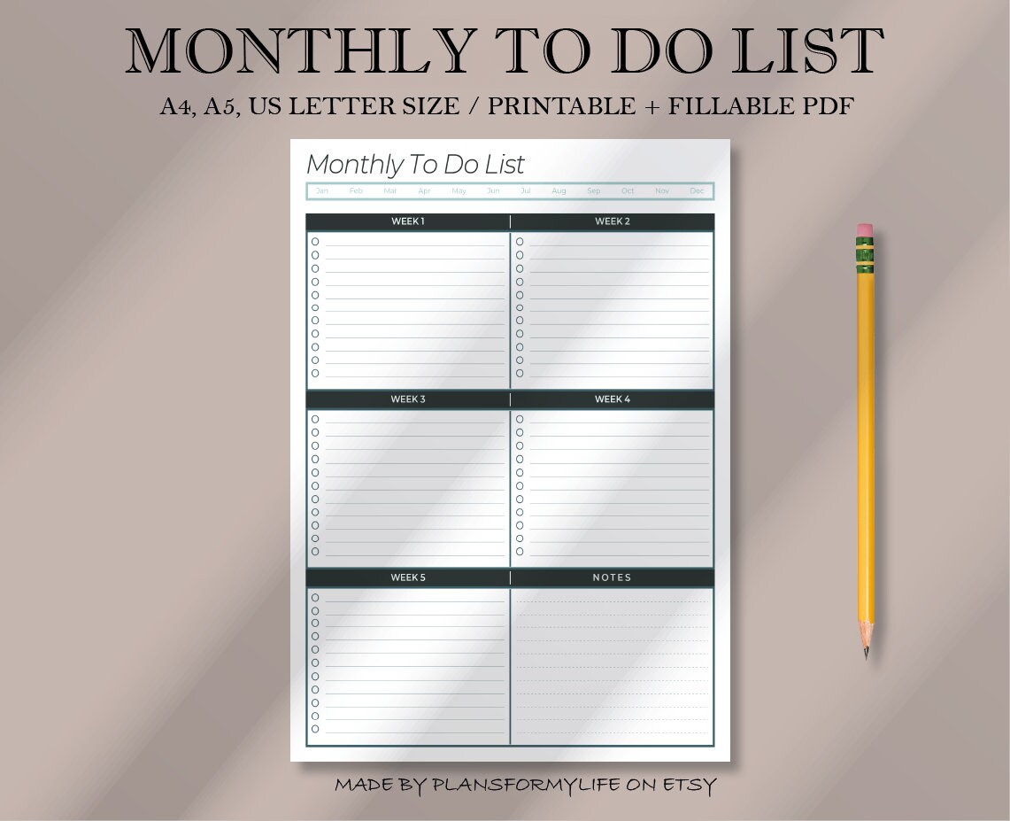 Monthly to Do List Printable, Monthly Task List Template, Monthly ...