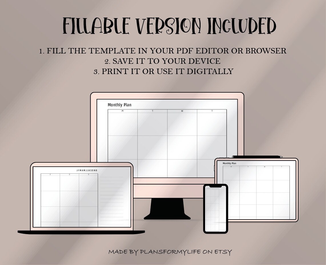 2 Page Blank Monthly Calendar Printable, Minimalist Calendar Template ...