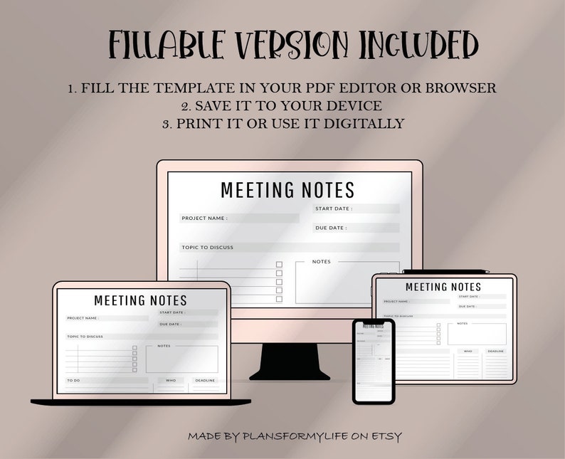 Meeting Notes Template Printable Meeting Minutes Meeting - Etsy