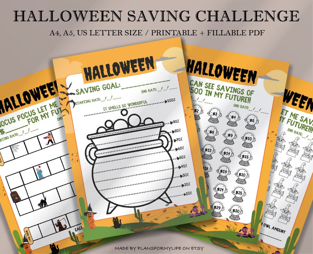 Halloween Savings Challenge Printable & Fillable PDF, Savings Trackers ...