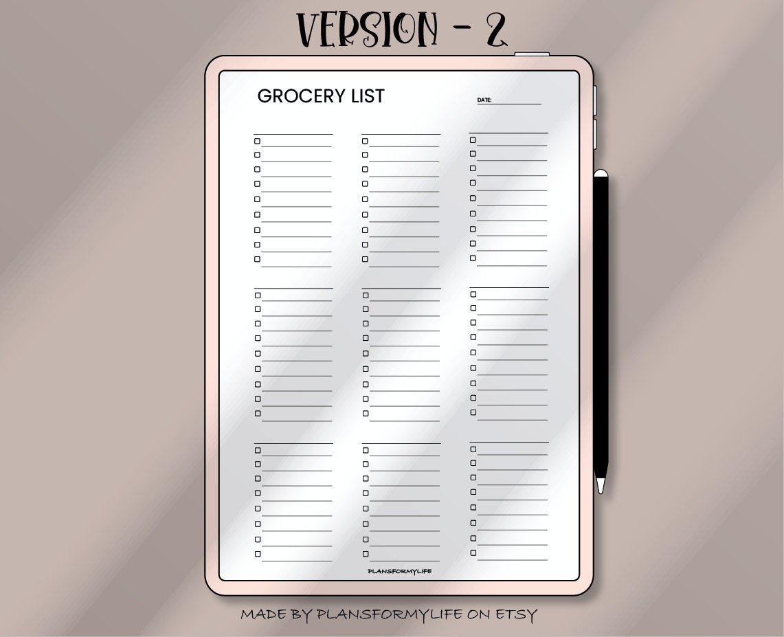 Digital Grocery List Template, Grocery Planner, Food Shopping List ...