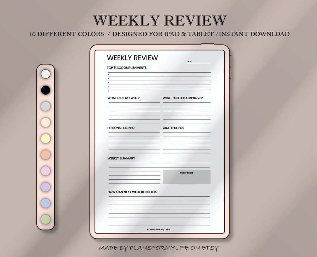 Weekly Review Digital, Weekly Reflection, Weekly Evaluation, Weekly ...