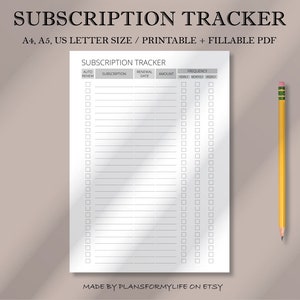 Subscription Tracker Printable, Membership Checklist, Expense Tracker ...