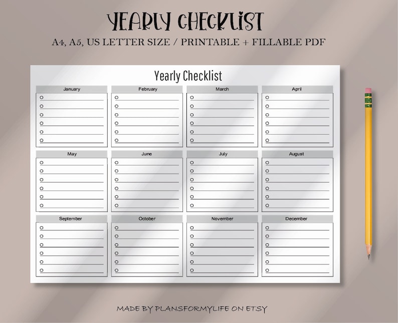 Yearly Checklist Printable Landscape, Yearly Tasks List, Yearly to Do ...