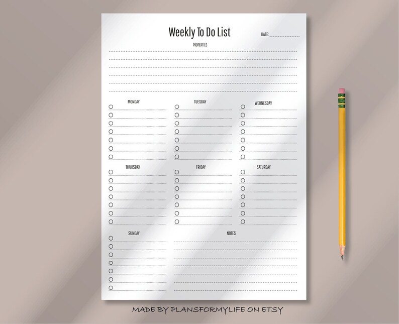 Weekly to Do List Printable, Weekly Task List Template, Weekly Planner ...