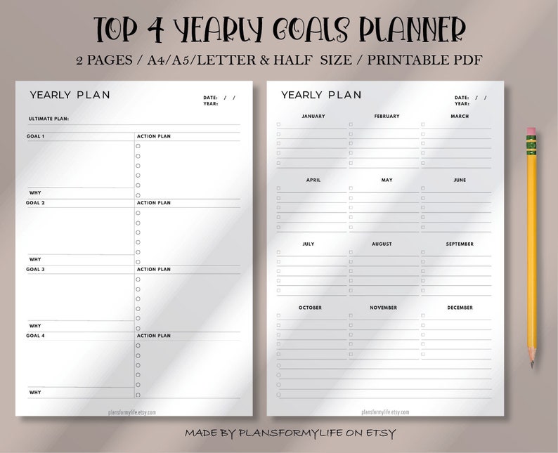 Top 4 Yearly Goals Planner, Goal Setting, Goal Planning, Productivity ...