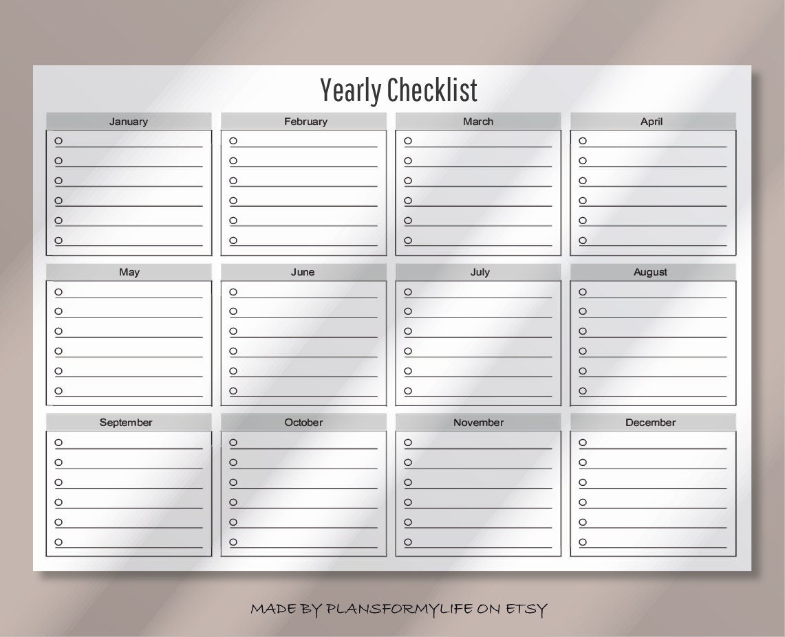 Yearly Checklist Printable Landscape, Yearly Tasks List, Yearly to Do ...