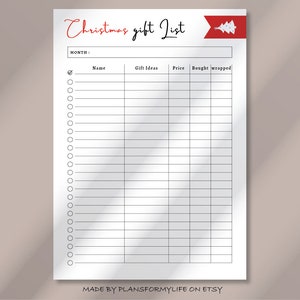 Christmas Gift List Printable, Christmas Planner Printable, Christmas ...