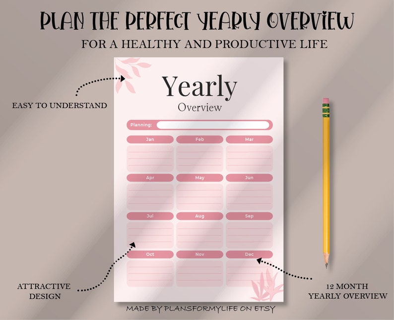 Yearly Overview, Printable Yearly Planner on One Page, Year at a Glance ...