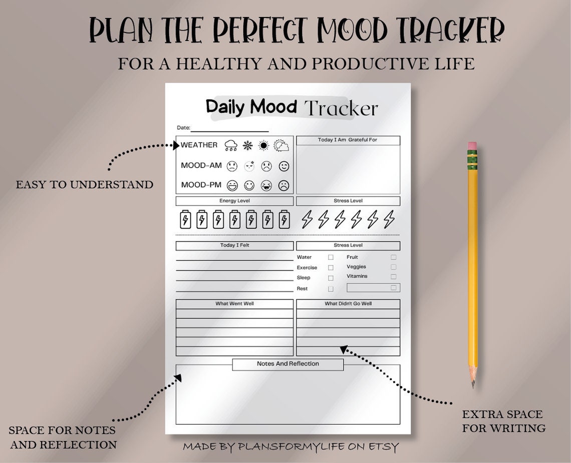 Mood Tracker Printable, A Year in Pixels, Mood Journal, Emotion Tracker ...