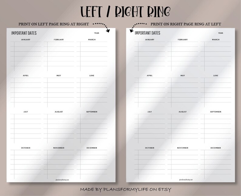 Yearly Important Dates Printable Birthdays Anniversaries - Etsy