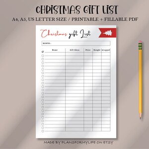 Christmas Gift List Printable, Christmas Planner Printable, Christmas ...