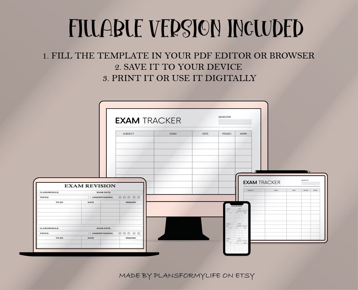 Exam Tracker Printable, Assessment Tracker Sheet, University Planner ...
