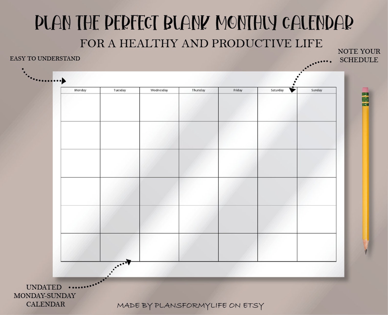 Blank Monthly Calendar Printable Landscape, Minimalist Calendar ...