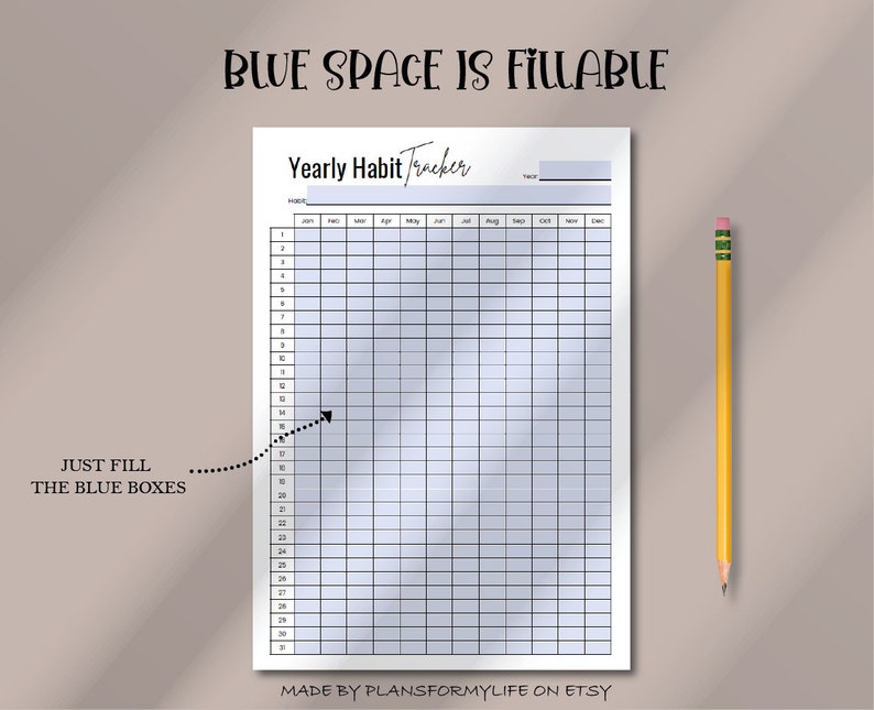 Yearly Habit Tracker on One Page, Habit Tracker Template, Routine ...