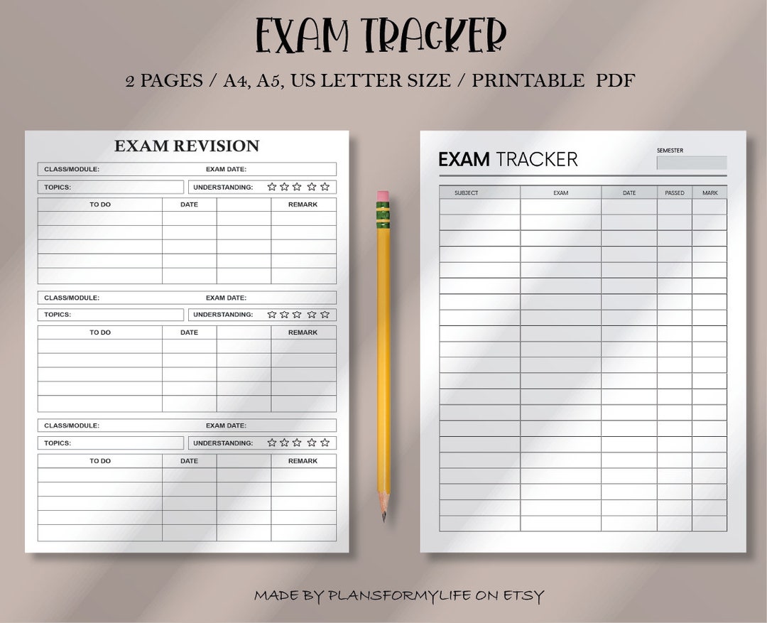 Exam Tracker Printable Assessment Tracker Sheet University - Etsy