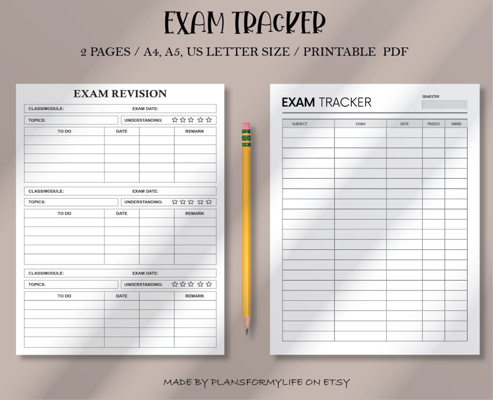 Exam Tracker Printable Assessment Tracker Sheet University - Etsy