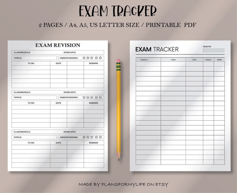 Exam Tracker Printable Assessment Tracker Sheet University - Etsy