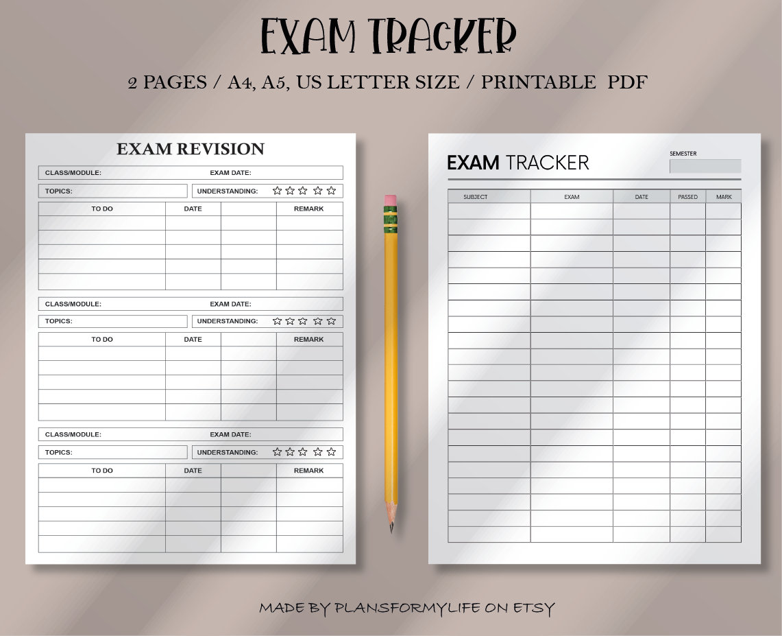 Exam Tracker Printable Assessment Tracker Sheet University - Etsy