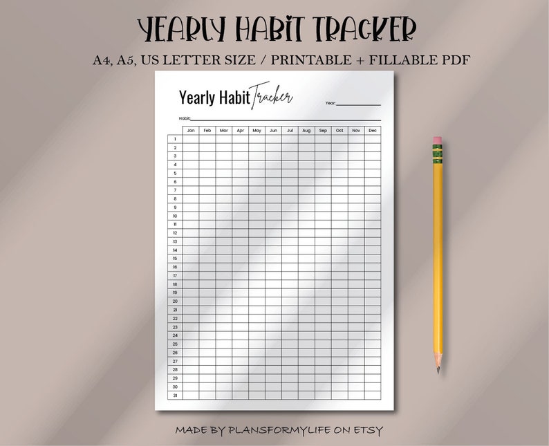 Yearly Habit Tracker on One Page, Habit Tracker Template, Routine ...