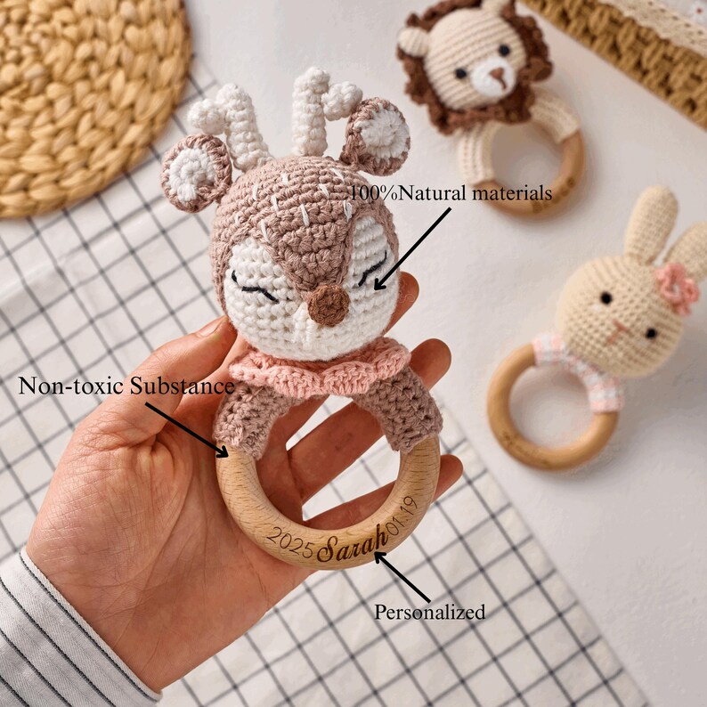 Personalized Crochet Animal Rattle: Handmade Cotton Newborn Gift - Etsy