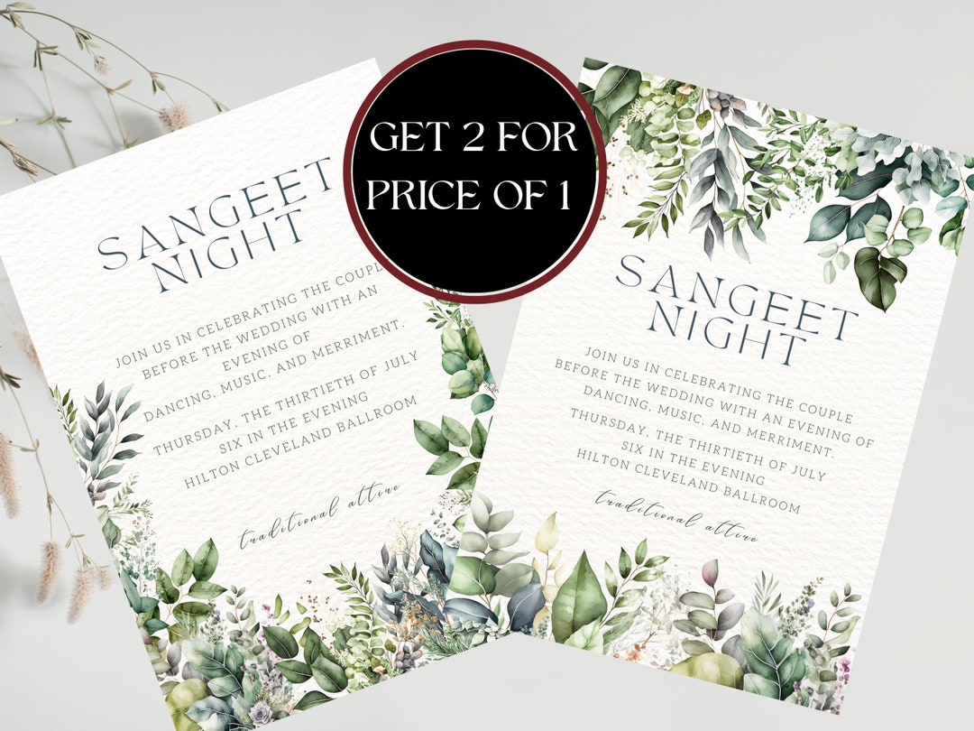 Printable/ Digital Botanical Sangeet Sandhya Invitation Template ...