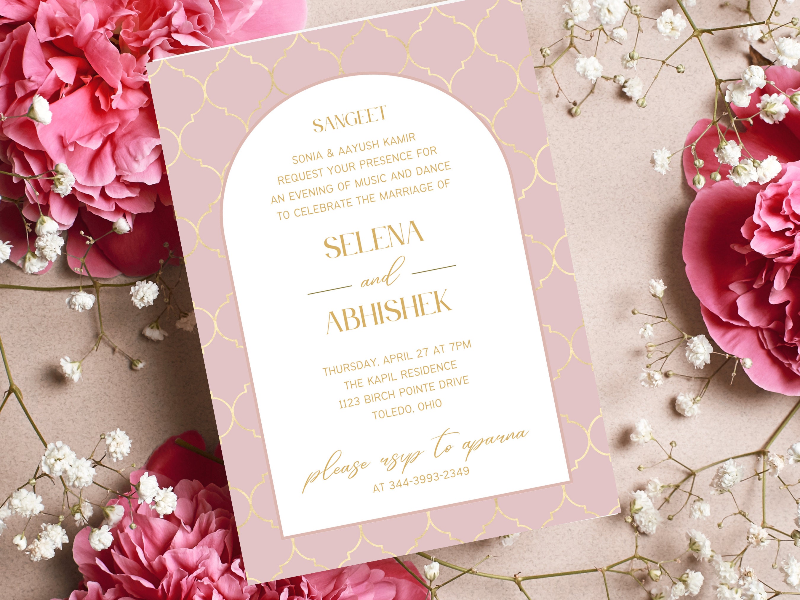 EDITABLE Elegant Minimalist Rose Gold Sangeet Invitations: Edit in ...