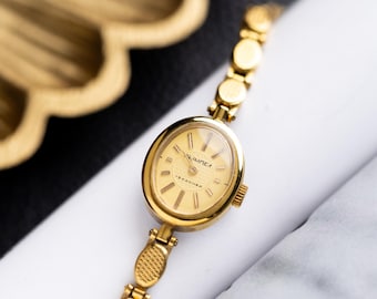 Dainty Vintage Minimalist Gold Womens Watch, Mechanikal Watch for Women, Bracelet Watch, Old ...