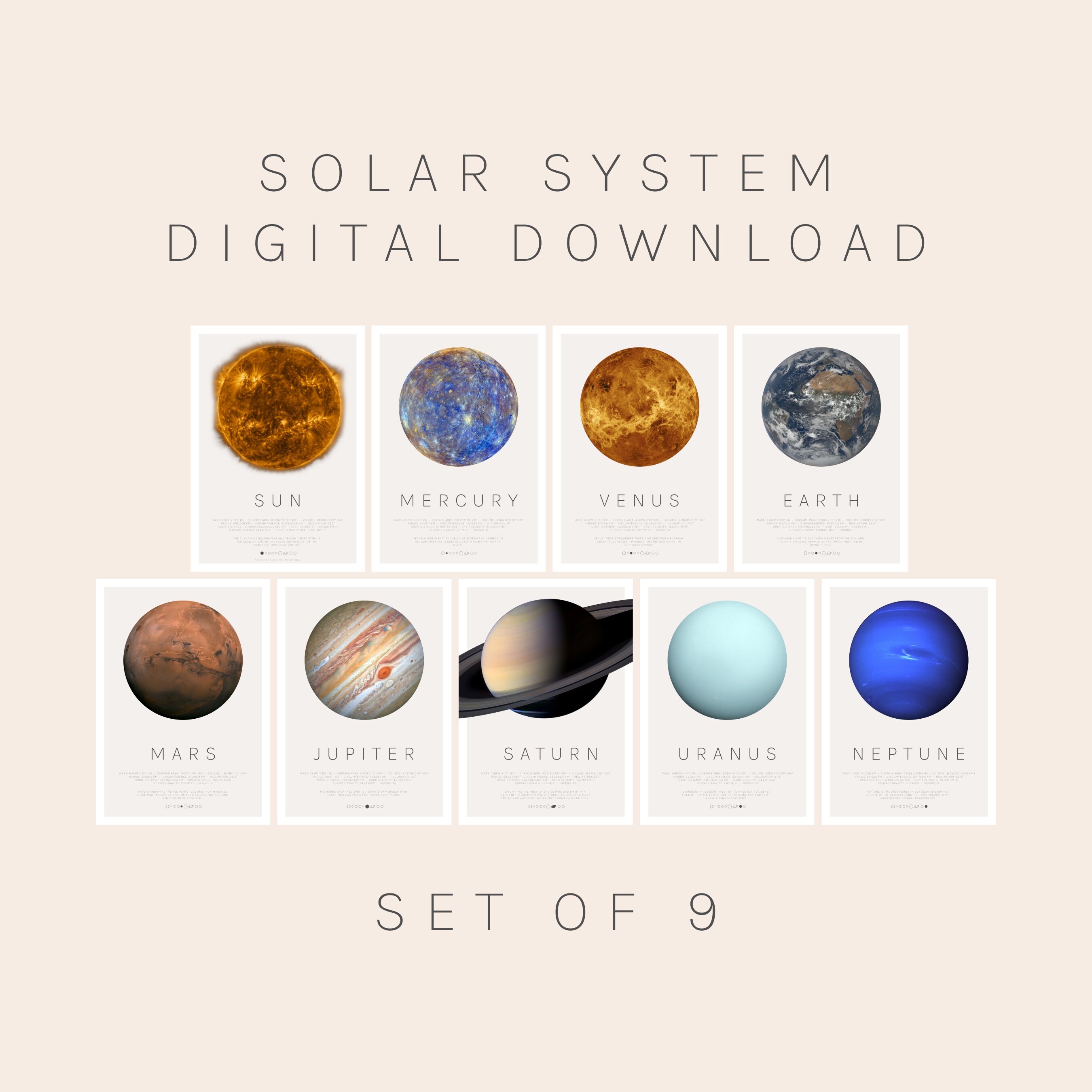 Solar System Printable Poster Set of 9 Educational Planets - Etsy