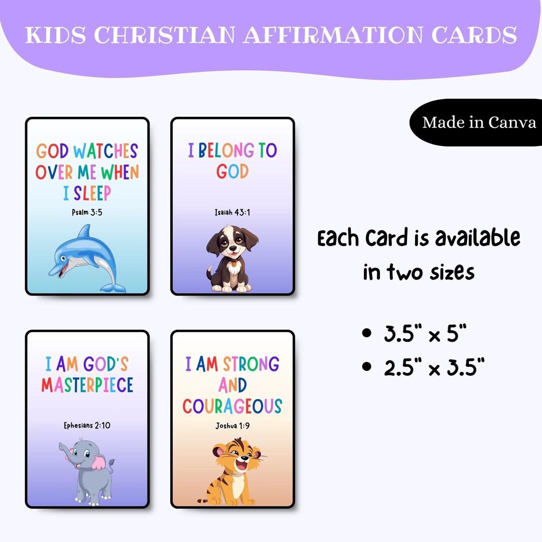 20 Christian Affirmation Cards, Affirmation Cards for Children ...