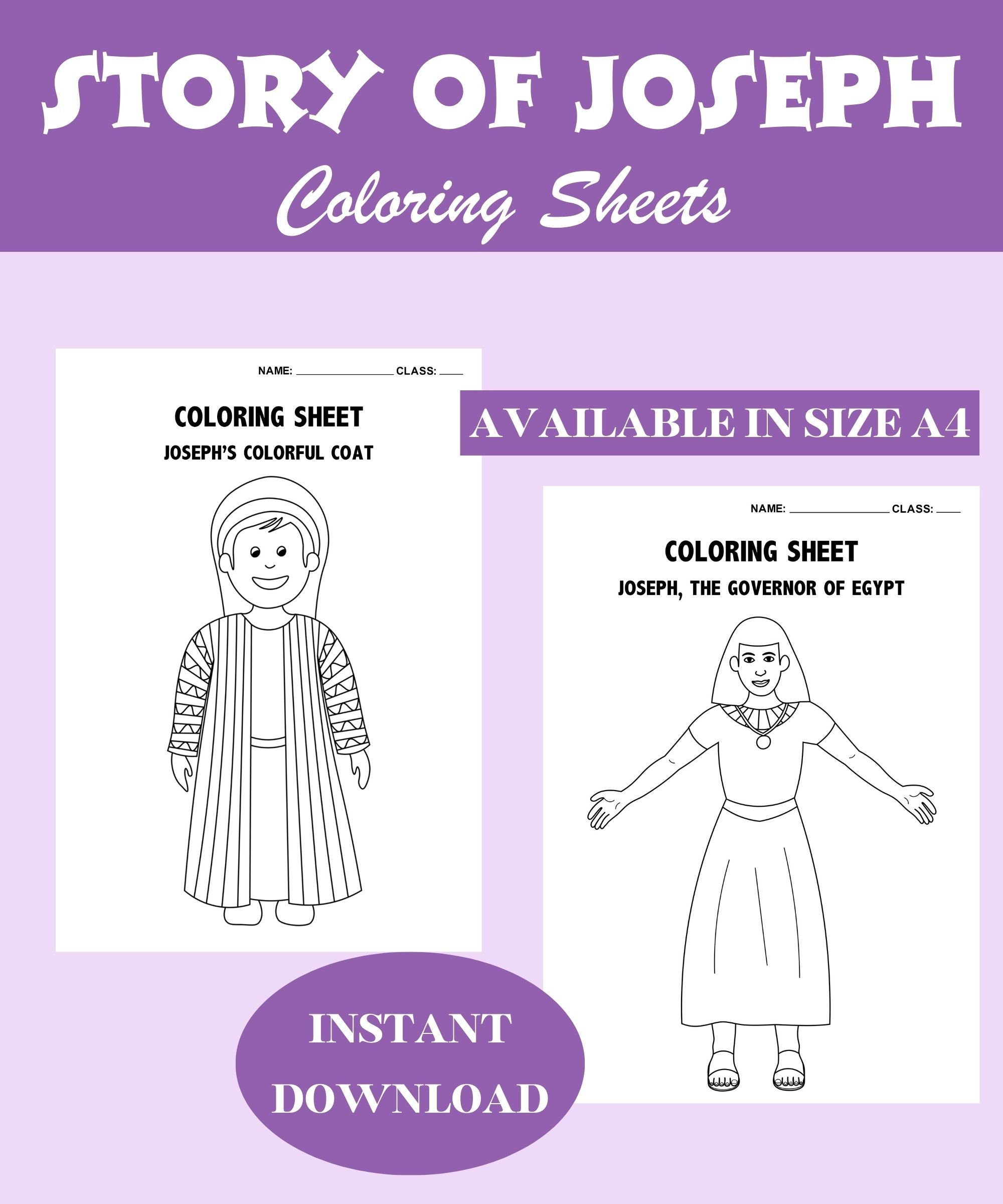 Story of Joseph 5 in 1 Activity Sheet Kids Coloring Sheet Bible Stories ...