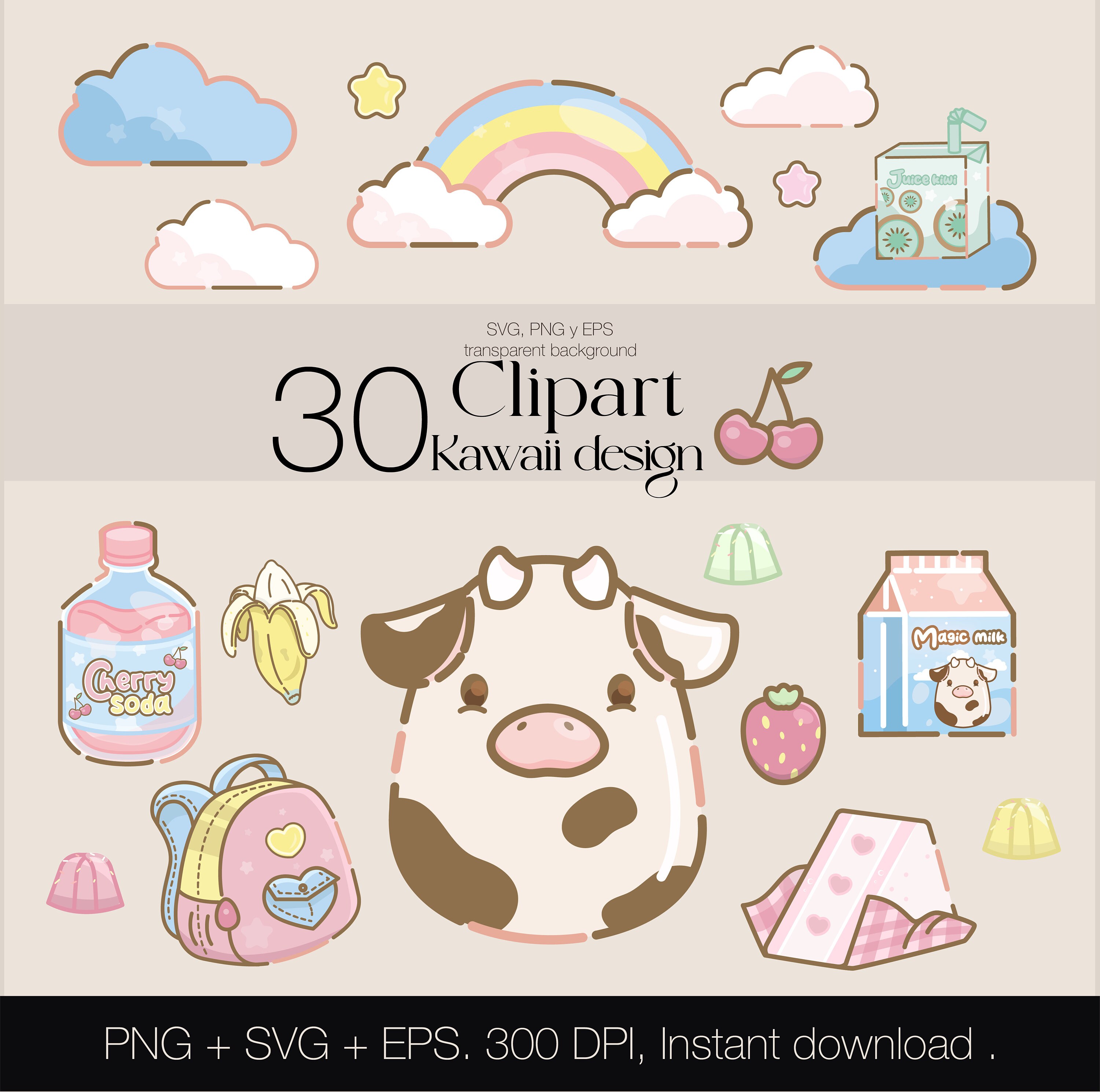 Kawaii Clipart, 30 SVG Designs, Bundle With Pop Style and Chibi PNG ...