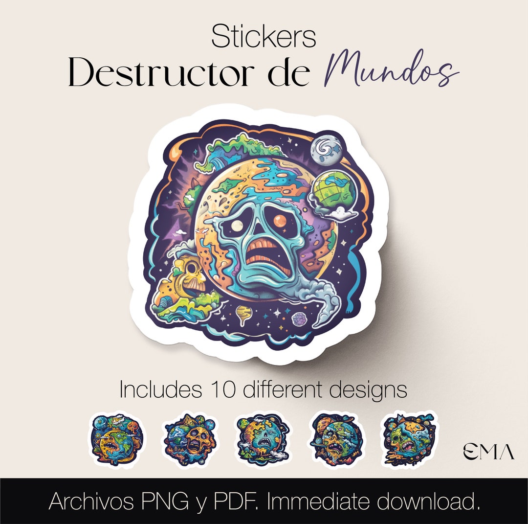 Skull Planets Stickers PNG in Cartoon Style for Graphic Resources ...