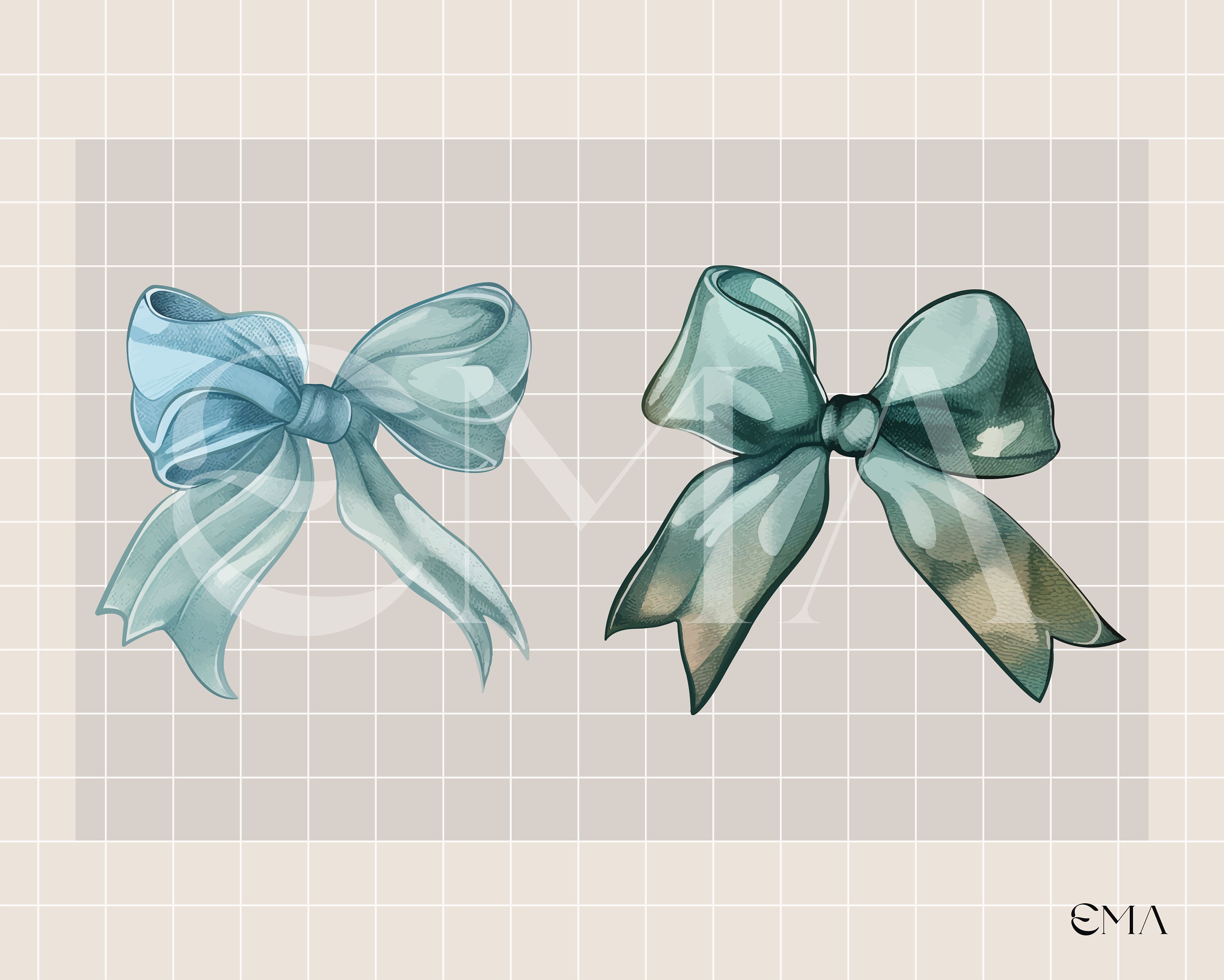 COQUETTE Bows Clipart PNG in Watercolor for Graphic Resources, Clipart ...