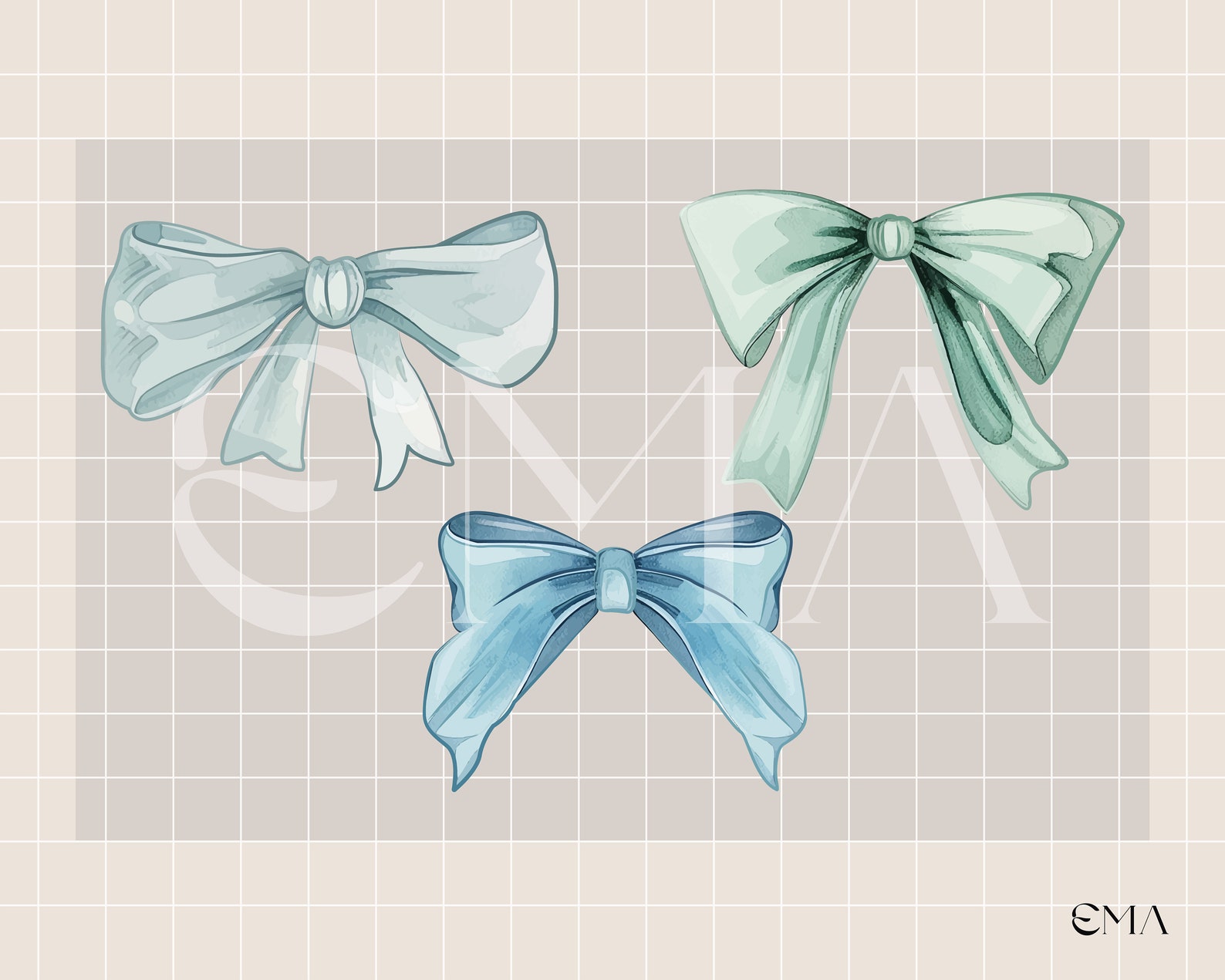 COQUETTE Bows Clipart, 12 PNG Designs, Watercolor Style EPS Bundle ...