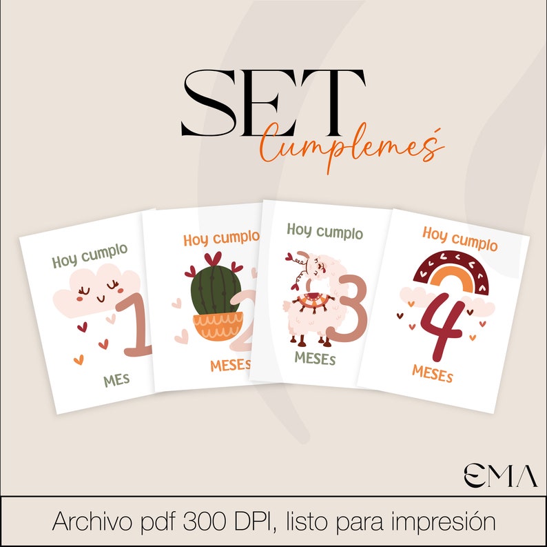 12 Tarjetas de cumplemes para niños / Tarjeta primer año del bebé ...